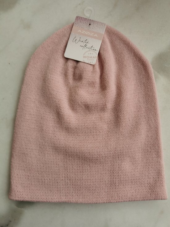 Roze warme muts beanie model one size kan gedragen worden met of zonder ...