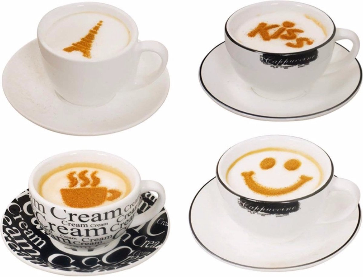 sjablonen - koffie - decoratie - cake - cappuccino - melkschuim - cacao ...