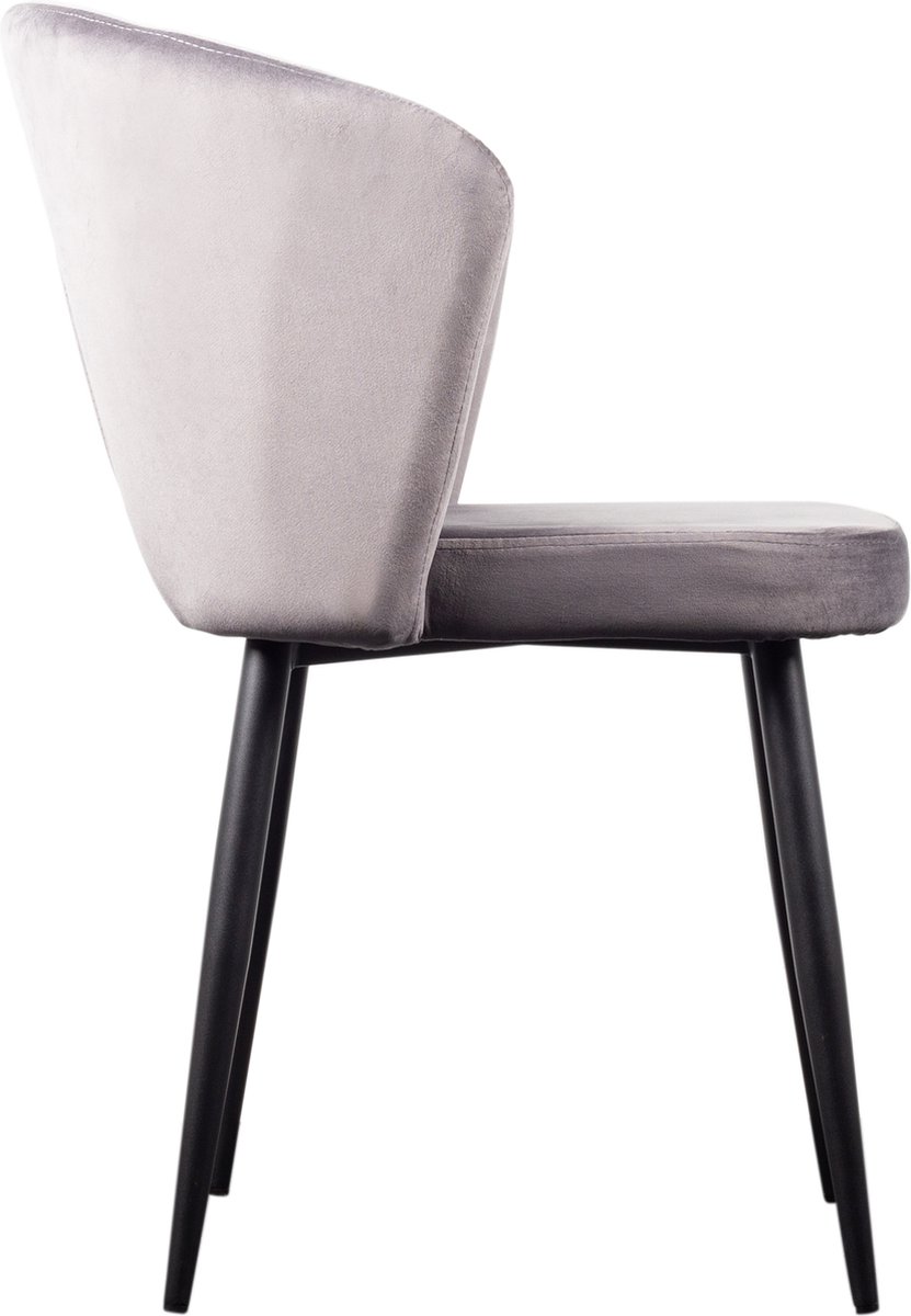 Wave Eetkamerstoel Grijs - Set van 2 - %100 Velvet - Zwart stalen poten ...