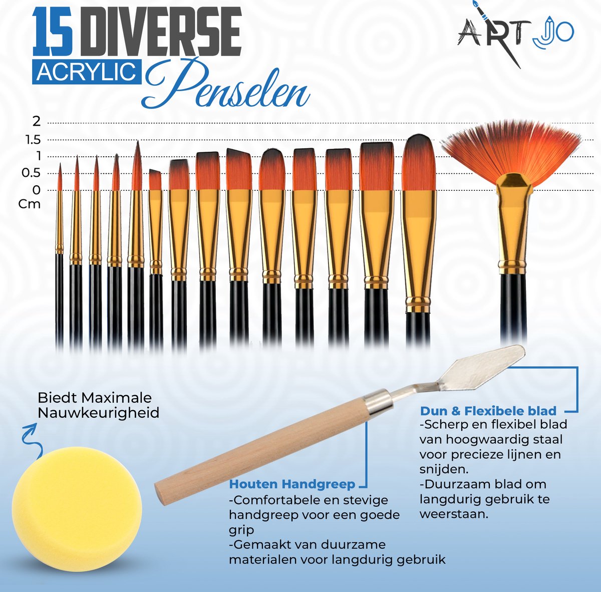 ArtJo 17-delige Schilder penselen set Verfspons schildersmes etui ...