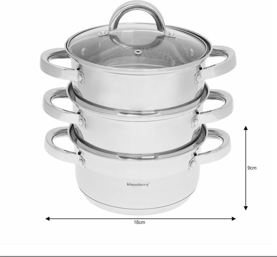 Stoompannen Set 5-delig I Kookpan Stoominzet Deksel Ø 22 cm – 2.5L RVS ...