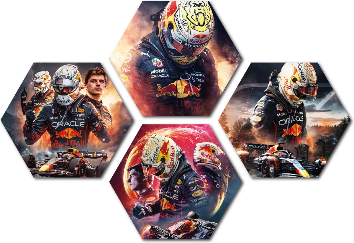 Max Verstappen Formule 1 Red Bull Racing | Hexagon set van 4 | 30 x 30 ...