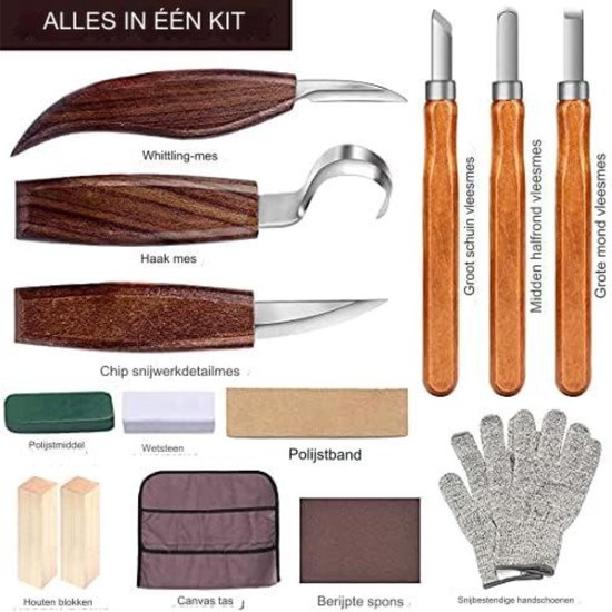 Houtsnijset - Houtsnijden - Houtsnijmes - Lepelmes - 14-in-1 ...