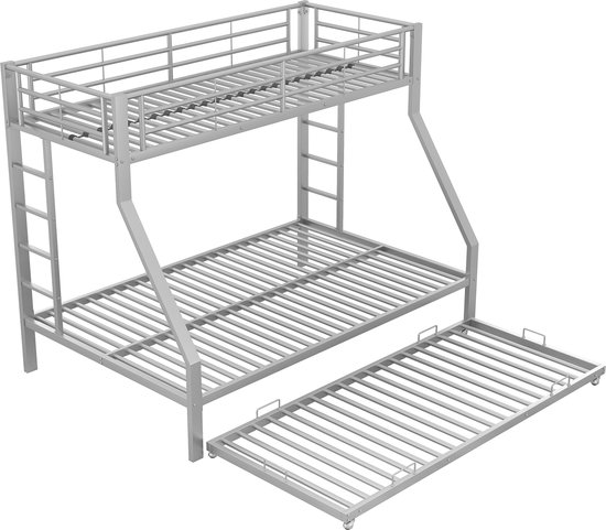 Stapelbed, metalen bed met uitschuifbaar bed, met ladder aan beide ...