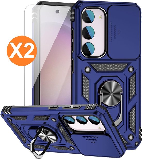 Hoesje Geschikt Voor Samsung Galaxy S23 FE hoesje Blauw met Ring Houder en camera... | bol