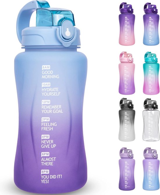 2 liter waterfles met rietje en motiverende tijdsaanduiding, 2L ...