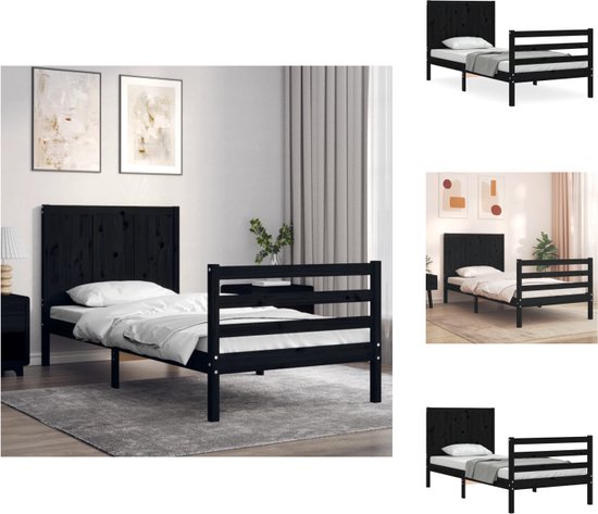 vidaXL Bed Grenenhout - Zwart - 205.5x95.5x100cm - Multiplex ...