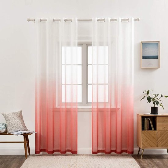 Set of 2 transparent curtains, color gradient, voile sheer curtains ...