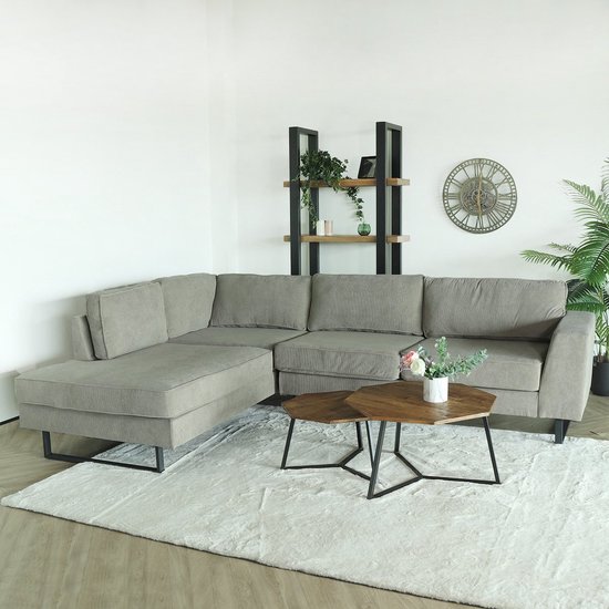 Hoekbank design Puckerto 290cm bank taupe ribstof hoek loungebank links ...