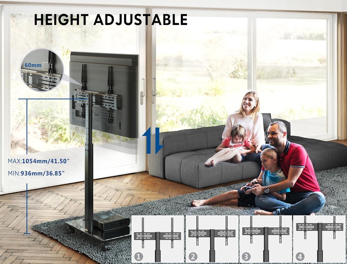 tv standaard verrijdbaar met 550×380mm vetro-voet voor 32-60 inch, Draaibaar & Hoogte... | bol