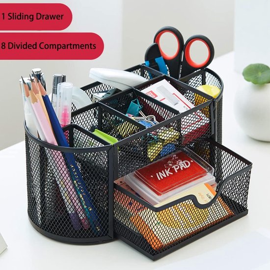 Metalen gaas bureau-organizer met pennenhouder en lade ...