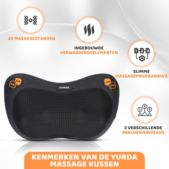 Yurda Draadloos Massagekussen - Warmtefunctie - Shiatsu - Rug ...
