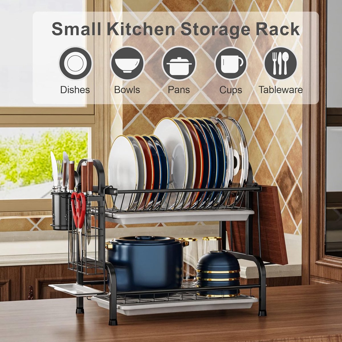 BOTC Afdruiprek - 2 Laags - Metaal Vaatwasrek - Afwas Druiprek Droogrek ...