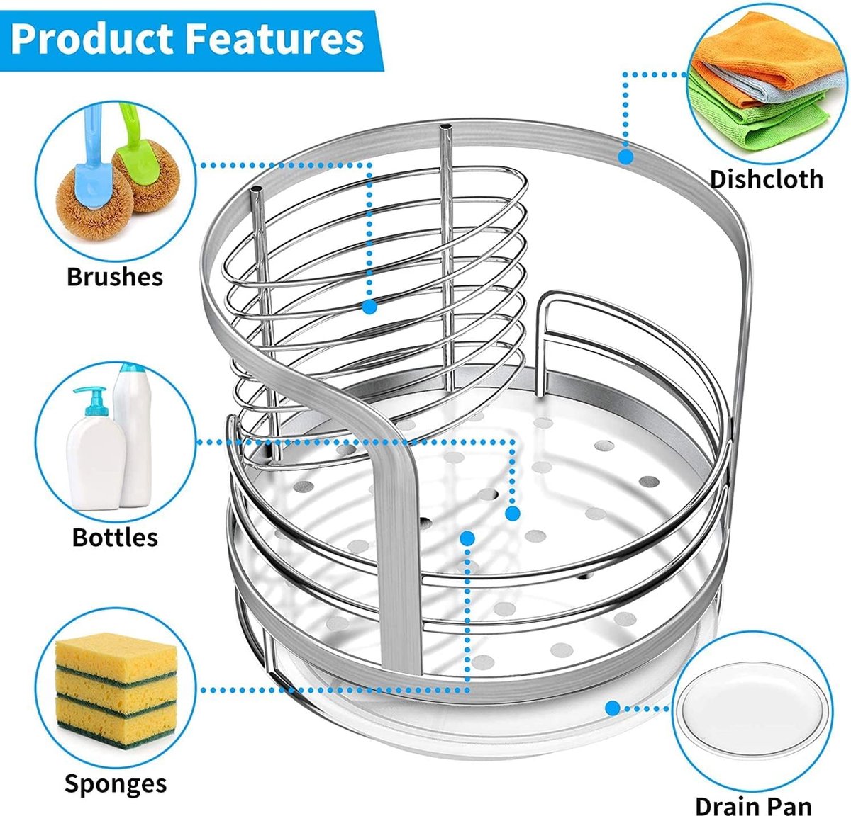 Spoelbak Organizer Caddy voor de keuken spoelbak opberghulp voor spons ...