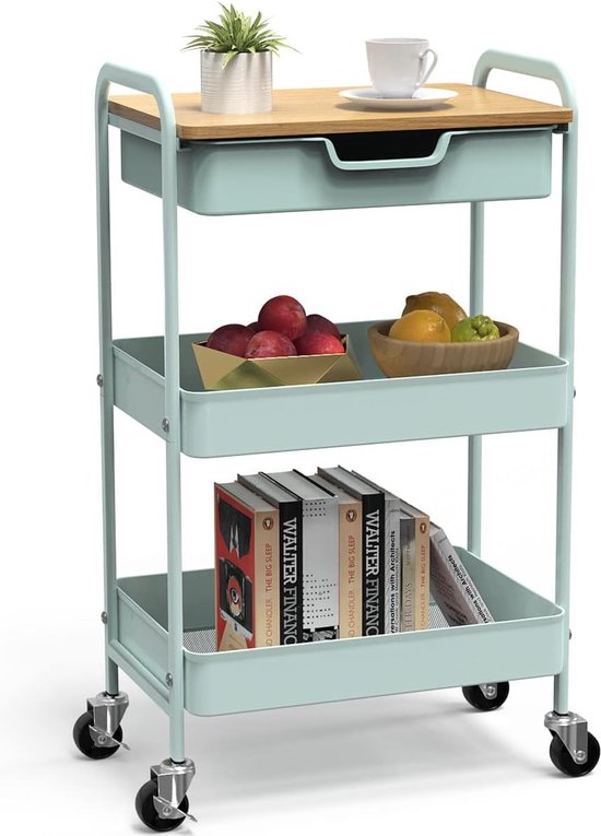 3-laags keukentrolley met tafel en lade , multifunctionele trolley ...