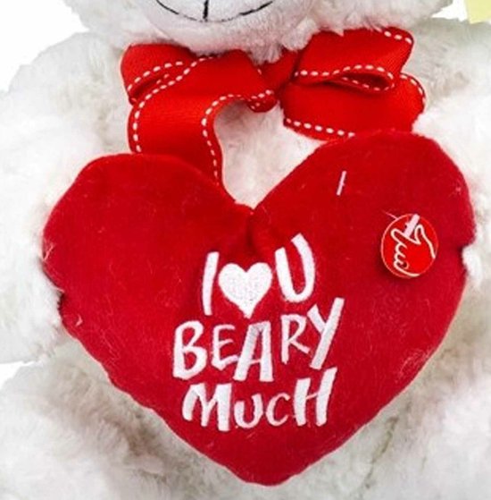 Pluche knuffelbeer/teddybeer met I love you hartje - met geluid - wit ...
