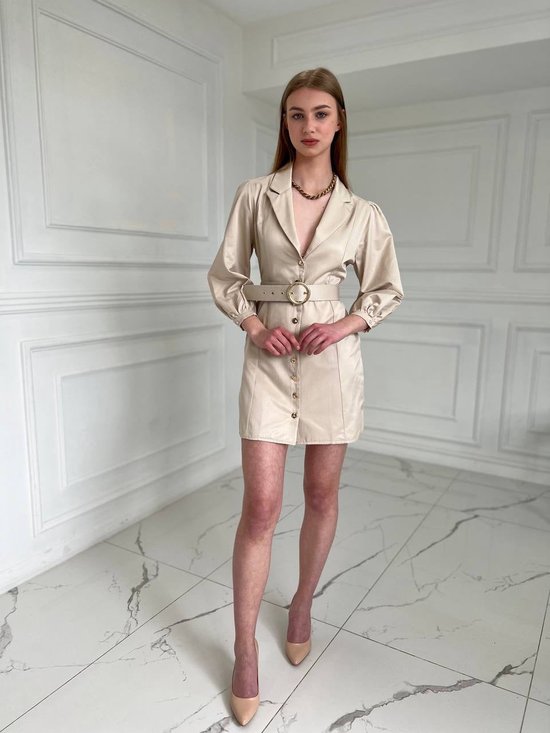 Jurk met knopen en riem | Crème | bol.com