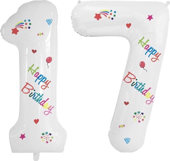 Folie Ballonnen Cijfers 17 Jaar Happy Birthday Verjaardag Versiering ...