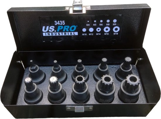 Professionele Spline / Veeltand krachtdoppenset 1/2" met M4 - M5 - M6 ...