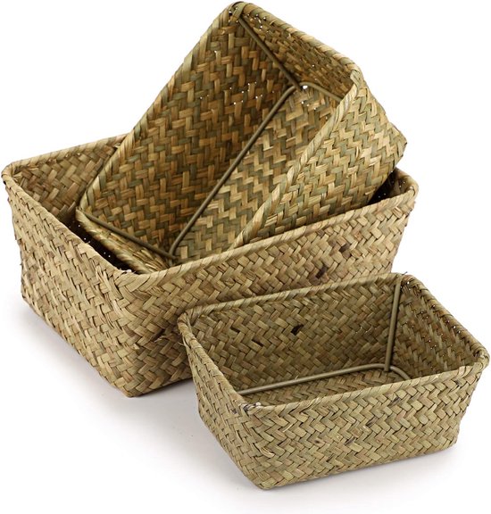 Set of 3 Seagrass Storage Basket, Woven Seagrass Desktop Basket ...