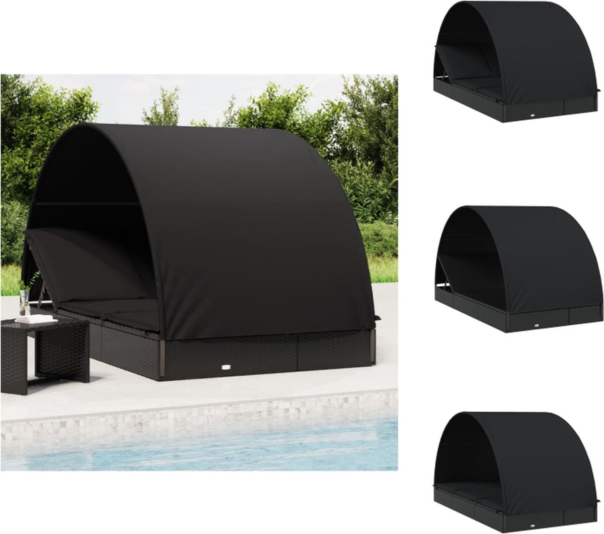 vidaXL Ligbed - Rond Dak - PE-rattan - Zwart - 211x112x140 cm ...