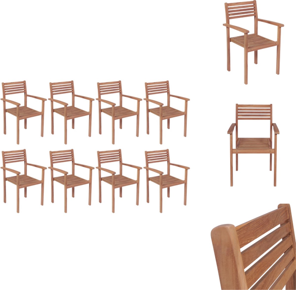vidaXL Houten Tuinstoelen - Set van 8 - Teakhout - Stapelbaar - 56 x 51 ...