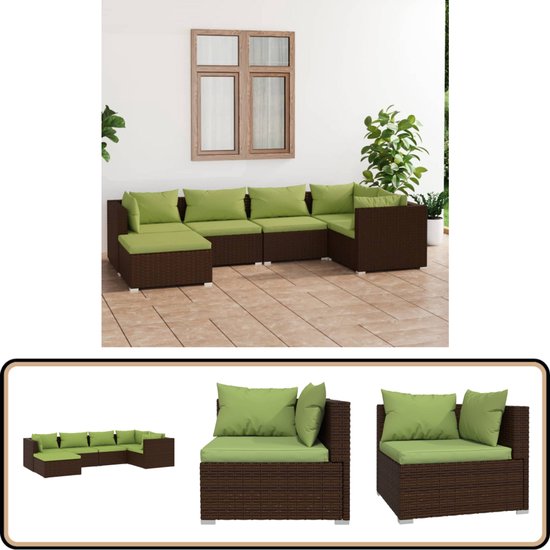 vidaXL - 6-delige - Loungeset - met - kussens - poly - rattan - bruin | bol