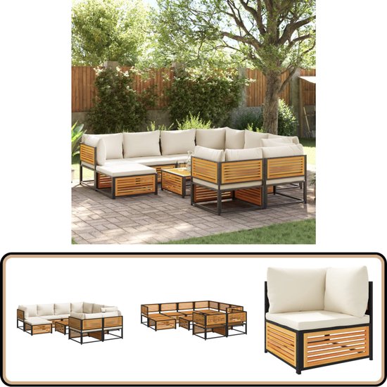 vidaXL Loungeset 10-delig Acaciahout met Kussens Loungeset - Acacia ...