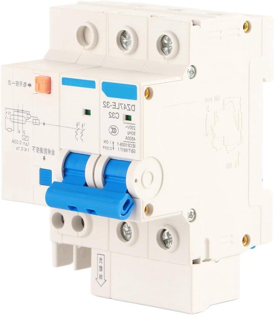 Residual current device DZ47LE-32 2P + N C32 230V 32A 30mA Overload Short circuit... | bol