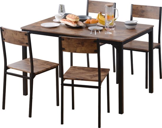 Merax Eetkamerset met Eettafel en 4 Eetkamerstoelen - Compacte ...