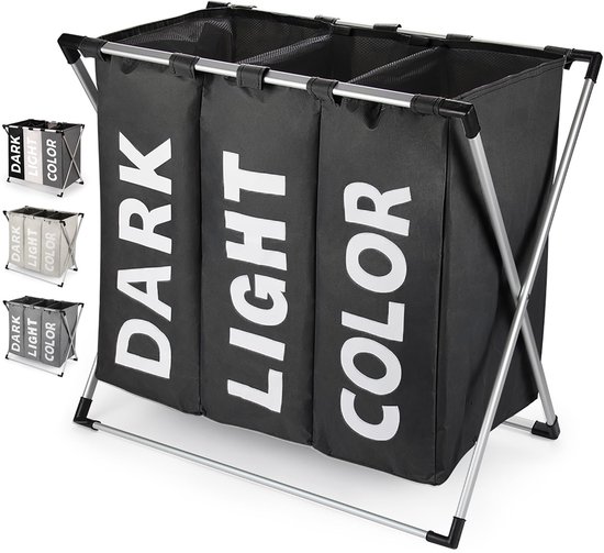 JGS ® Handige Opvouwbare Wasmand met Drie Compartimenten en Aluminium ...
