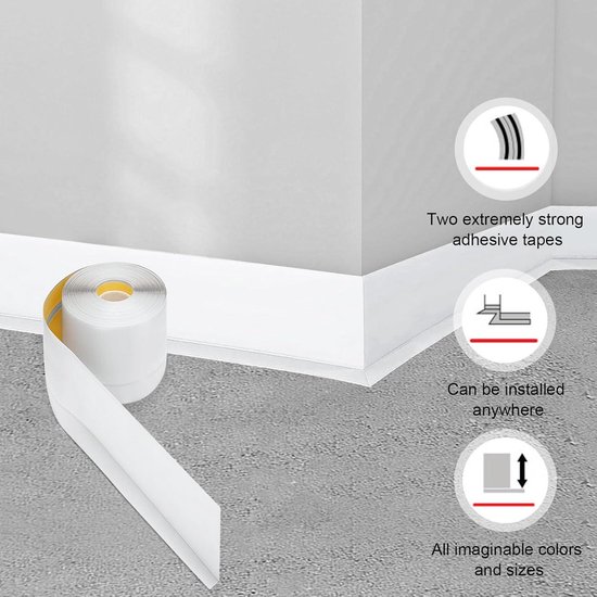 Zachte zelfklevende PVC plint - 80 mm x 20 mm x 5 m - voor keuken en ...