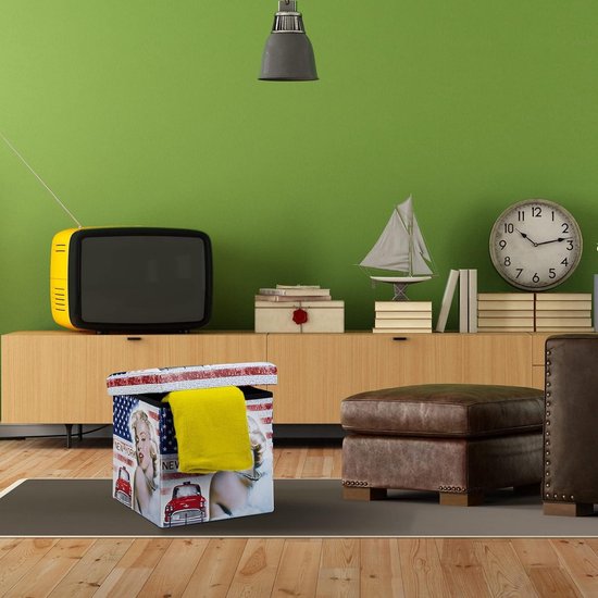 Opvouwbare hocker kunstleer trendy Parijs print - Poef met opbergruimte ...