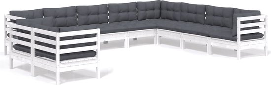 vidaXL Loungeset 10-delig Grenenhout - Wit | bol