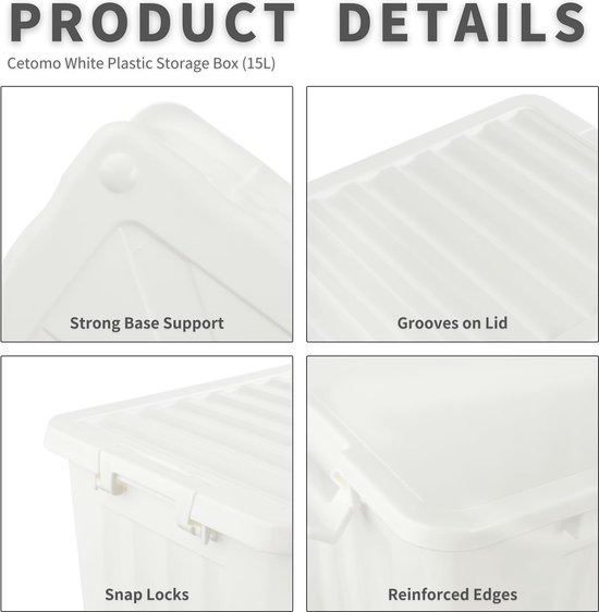 Opbergdozen 15L x 4 - Organiserend en Stapelbaar - 4 stuks - Wit ...