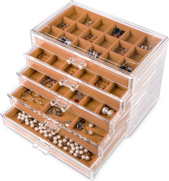 La'Moussawi ® Stijlvolle Acryl Sieraden Organizer met Vijf Lade ...