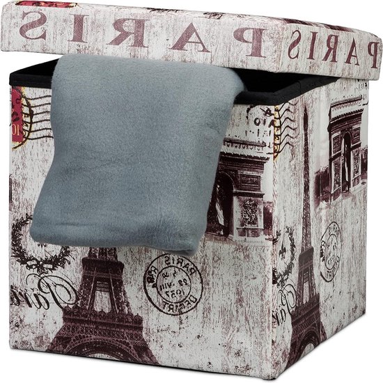 Poef met opbergruimte - trendy Parijs print - 1 stuk - kunstleer - 38 ...