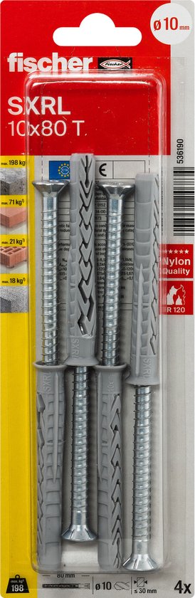Fischer 536190 SXRL 10 x 80 T K NV Constructie plug 80 mm 1 set(s) | bol