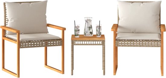 vidaXL Bistroset 3-delig - Poly Rattan & Hout - Beige Bistro Set ...