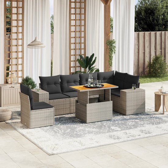 vidaXL Loungeset 7-delig - Poly Rattan - Grijs | bol