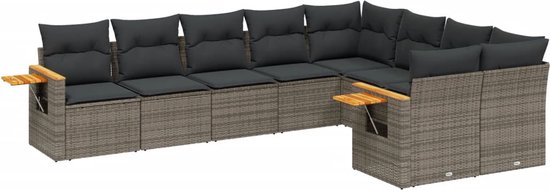 vidaXL Loungeset 9-delig Poly Rattan - Inclusief Kussens | bol