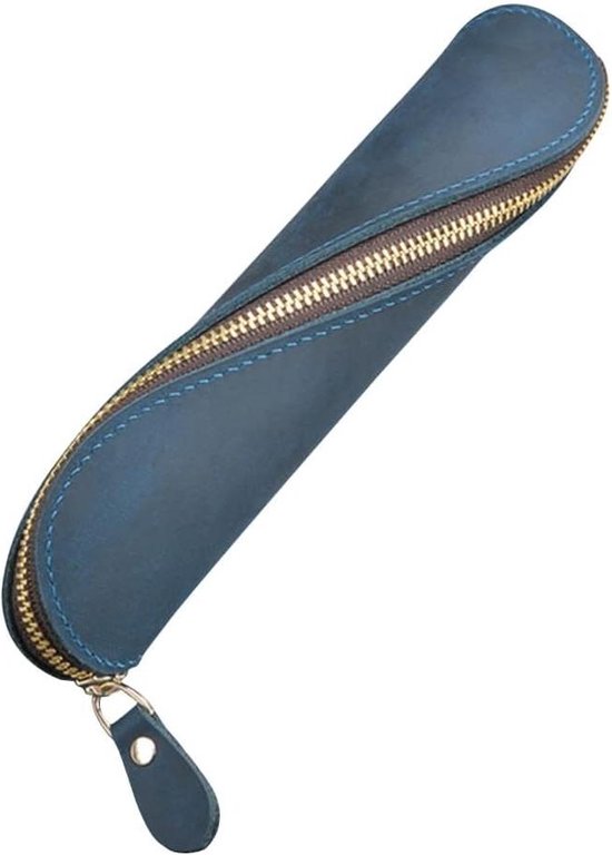 Lederen pennenetui met ritssluiting en pennenhouder - geschikt voor 6-8 ...