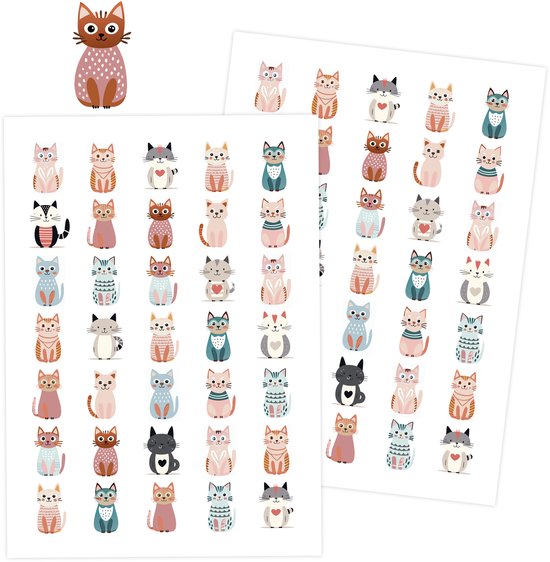 Cute Cats Stickers – 2 Grote Stickervellen met Katten - 70 Stickers | bol