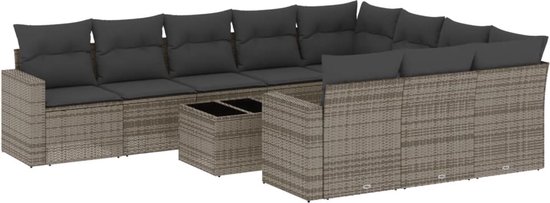 vidaXL Loungeset 11-delig - Grijs - Inclusief kussens | bol