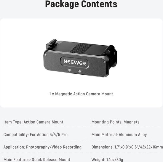 Magnetische houder voor Quick Release Action Camera Adapter met 1/4 ...