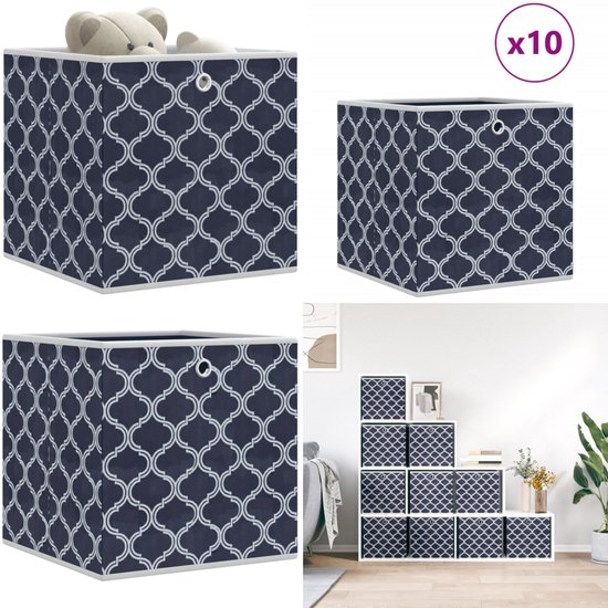 vidaXL Opbergboxen 10 st inklapbaar 32x32x32 cm ongeweven stof blauw ...