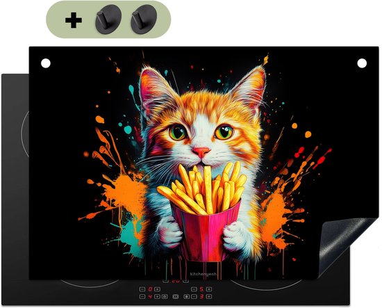 KitchenYeah® Inductie beschermer 74x48 cm - Kat - Graffiti - Kleurrijk ...