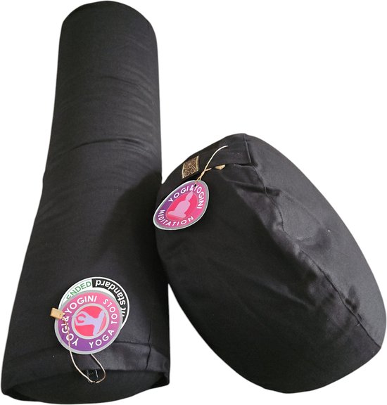 Yoga Bolster + Meditatie kussen set rond zwart biokatoen (OCS), BOL DEAL | bol
