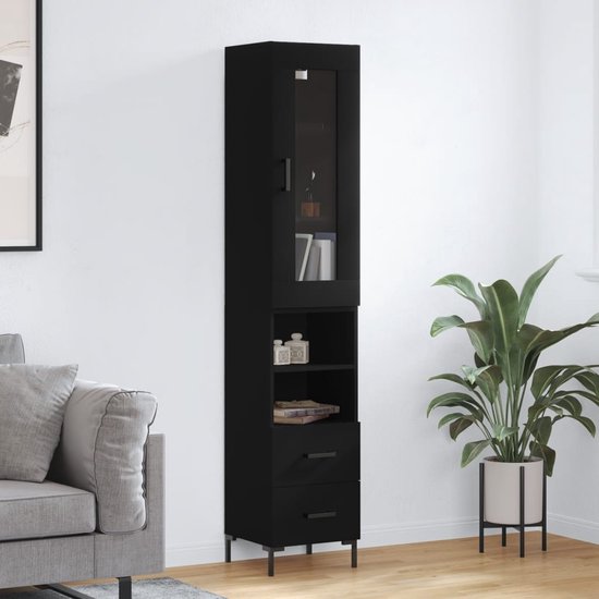 vidaXL Hoge Kast Zwart - 34,5x34x180 cm Hoge Kast - Opbergkast - Kast ...