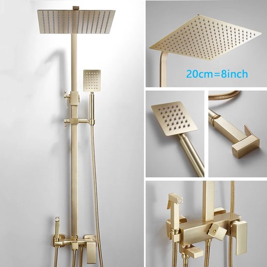 Douchekraan Set, 8 Inch Regenval, Verstelbare Glijbalk, 8 inch A | bol